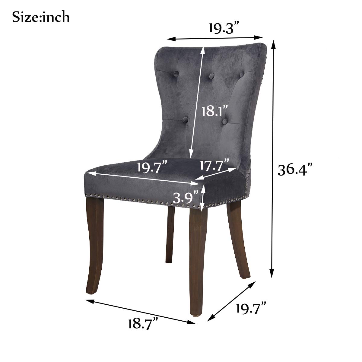 LCH Dining Set of 4, Upholstered Accent Button Tufted Armless Chair with Nailhead Trim and Back Ring Pull (Grey)