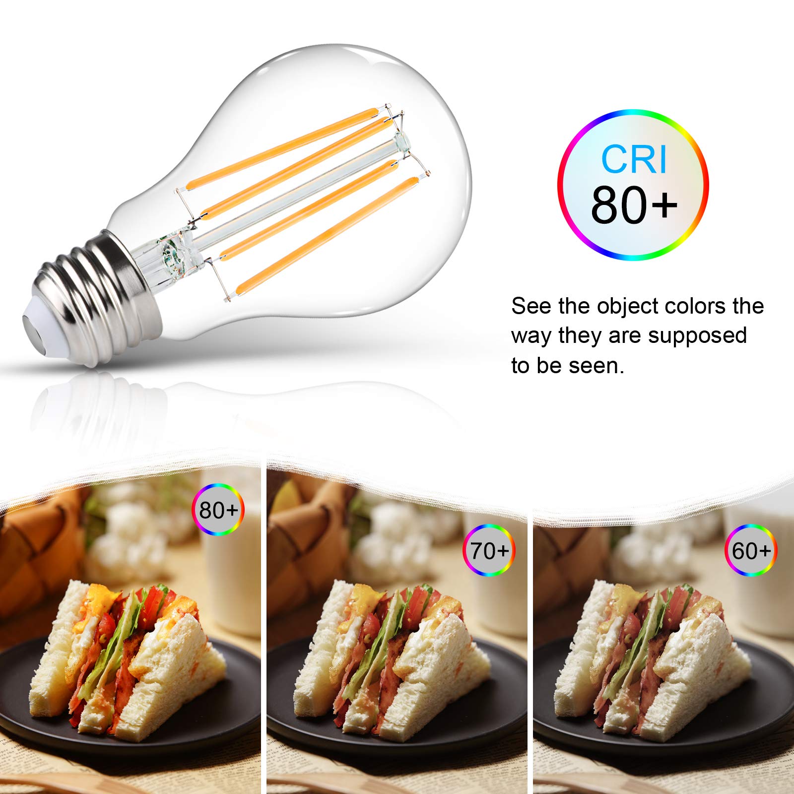 LANGREE A19 LED Light Bulb, 6W(Equivalent 60 Watt), 2700K Soft White, E26 Medium Base Led Bulb, CRI 80+ Light Bulb, Non-Dimmable, Standard Replacement, Pack of 6