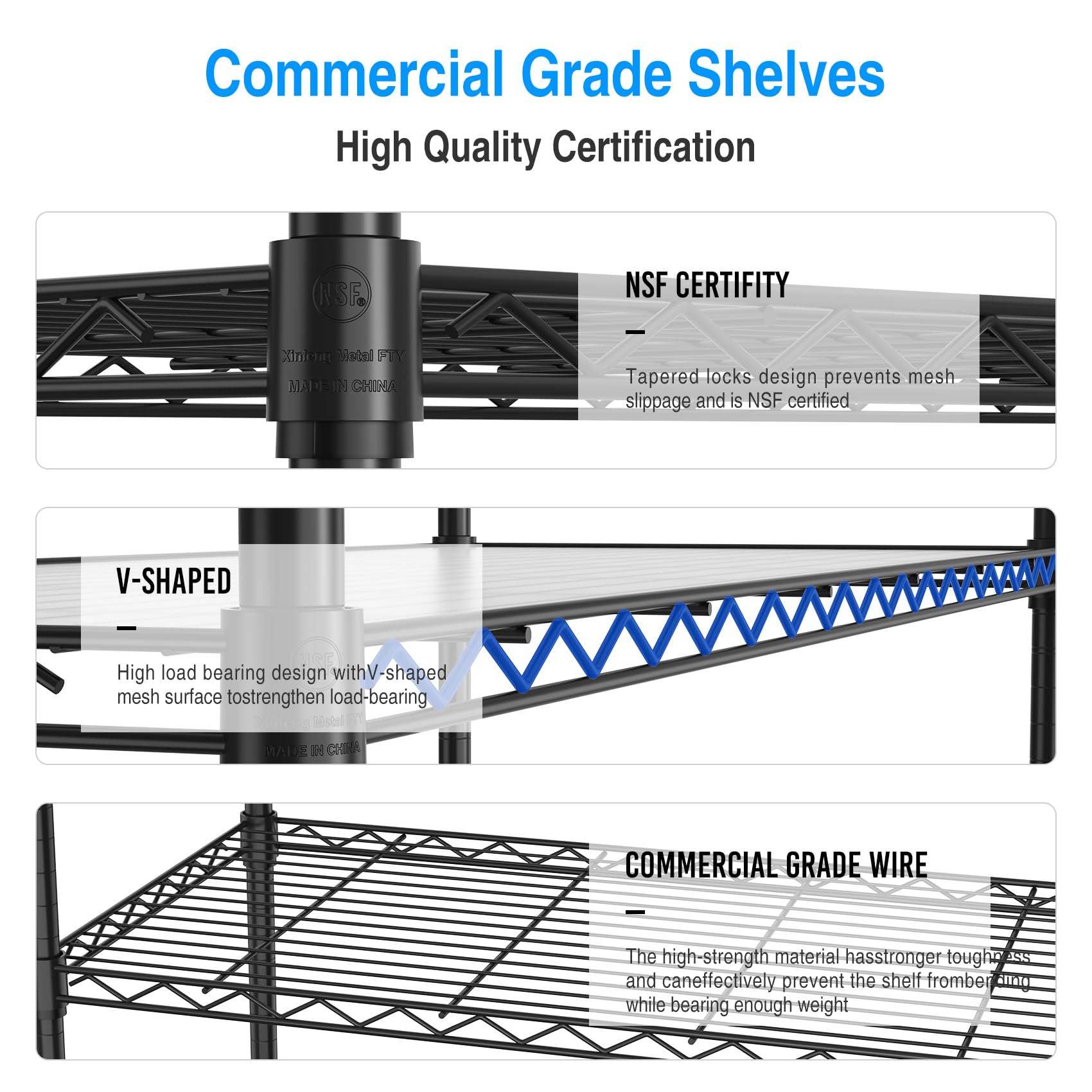 Ufurpie 3 Tier Wire Shelving Unit Two-Piece Set, NSF Metal Shelf 1050lbs Capacity Adjustable Storage Rack with Shelf Liners, Extensible to 6 Tier 2100lbs Organizer, 48" H x 48" L x 18" D
