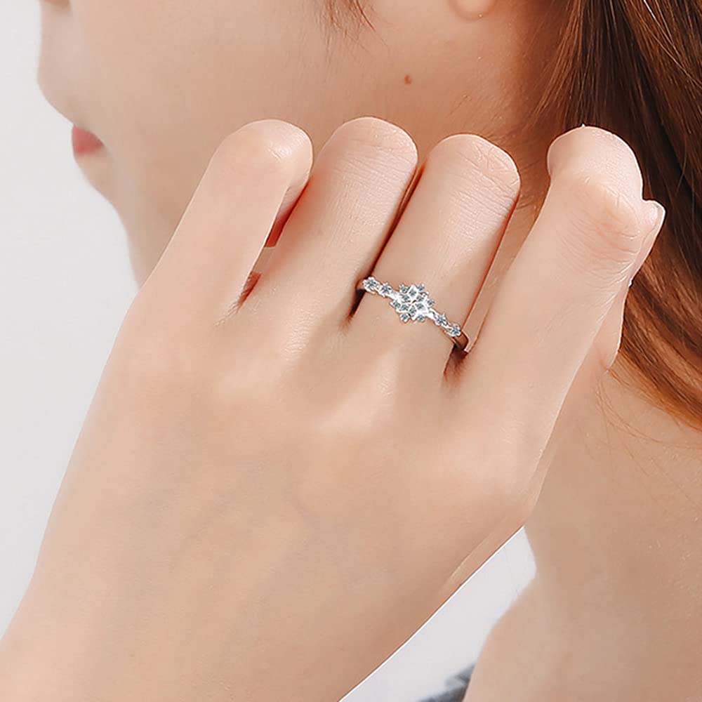 NewZenro Thin CZ Snowflake Adjustable Rings for Women Dainty Sterling Silver Plated Statement Wrap Band Flower Rings Fashion Expandable Knuckle Finger Rings for Bff Daughter Xmas