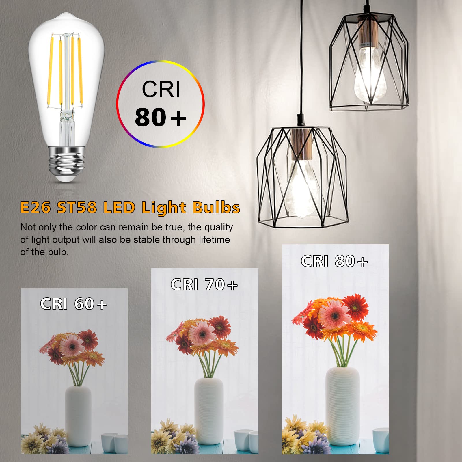 LANGREE Antique Vintage LED Light Bulbs, ST58 Edison Led Bulb, Equivalent 60W, Daylight White 4000k, E26 Medium Base, Non-Dimmable, CRI 80+ LED Filament Bulbs, Pack of 5