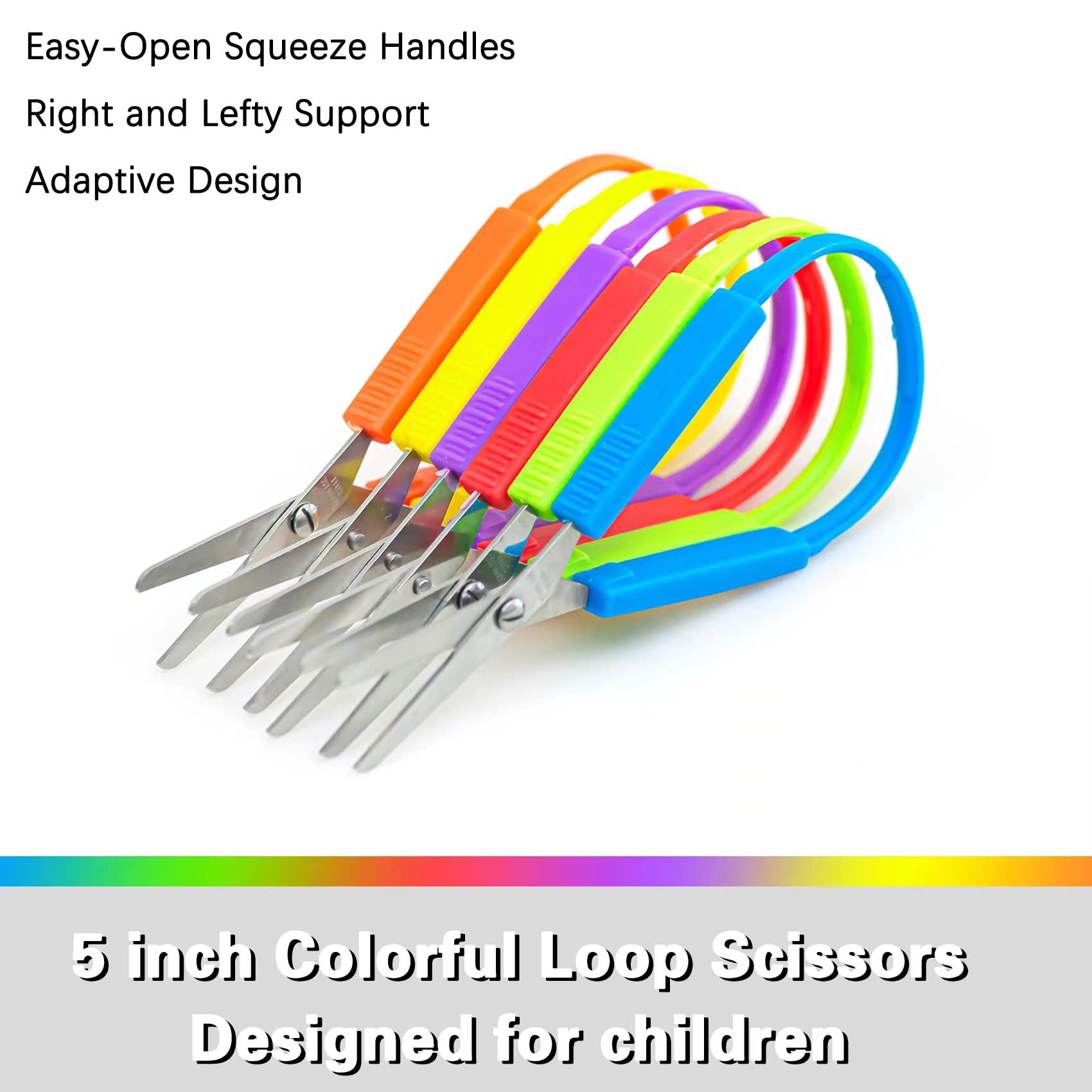 Loop Scissors for Kid, Colorful Looped Scissor, Adaptive Design, Easy-Open Squeeze Handles (5.5 inch, 2 PCS (Purple))