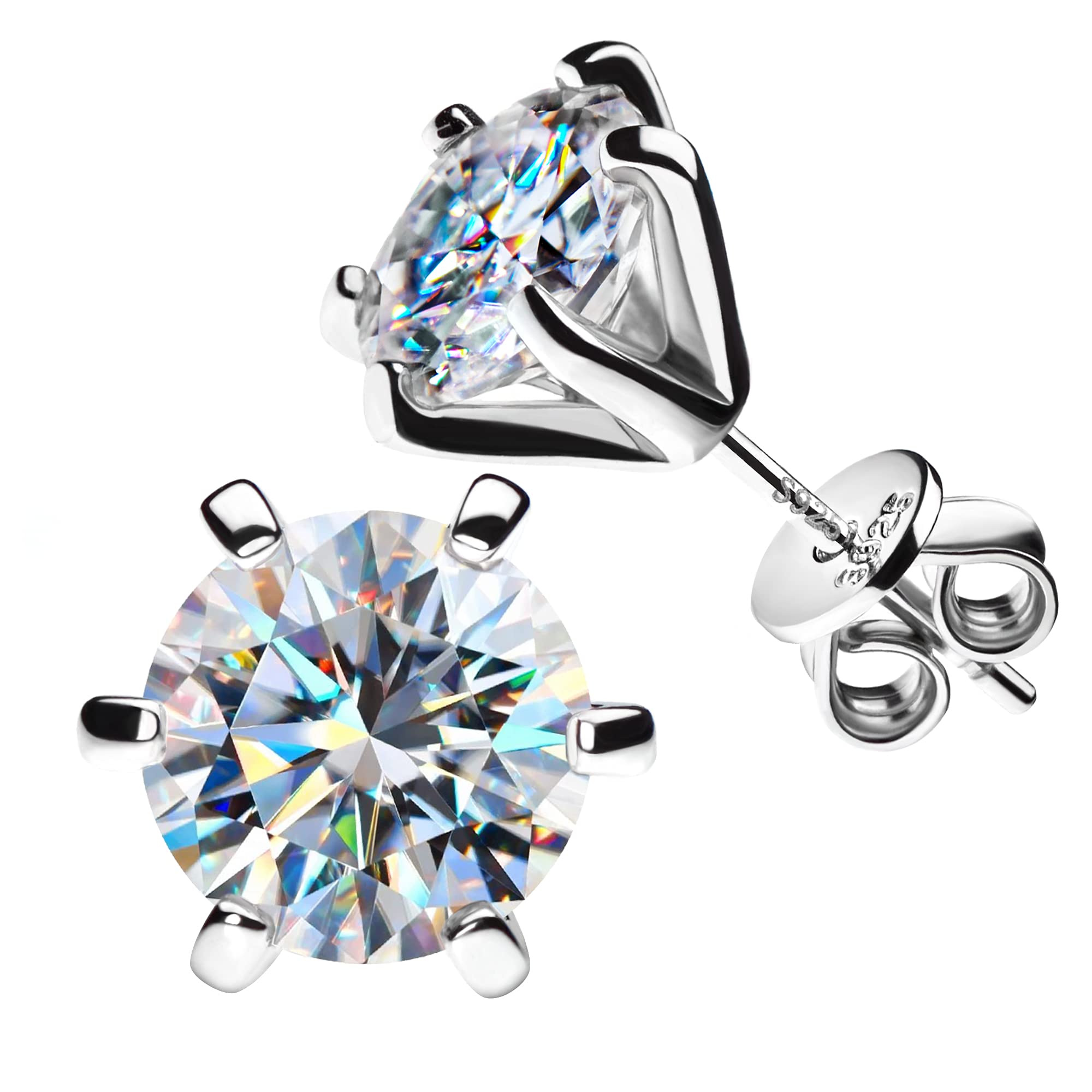 Moissanite Earring, Total 4.0ct 8.0mm EF Round Cut,18K Gold Plated 925 Steling Silver,Stud Earrings For Men Women