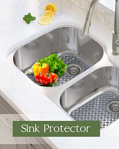 Silicone Sink Mat - Sink Protectors for Kitchen Sink Kitchen Sink Protector Grid Accessory Folding Non-slip Sink Mats Sink Rack for Bottom of Sink(1Pack - Rear Drain Mat - Grey,13.58 ''x 11.6 '')