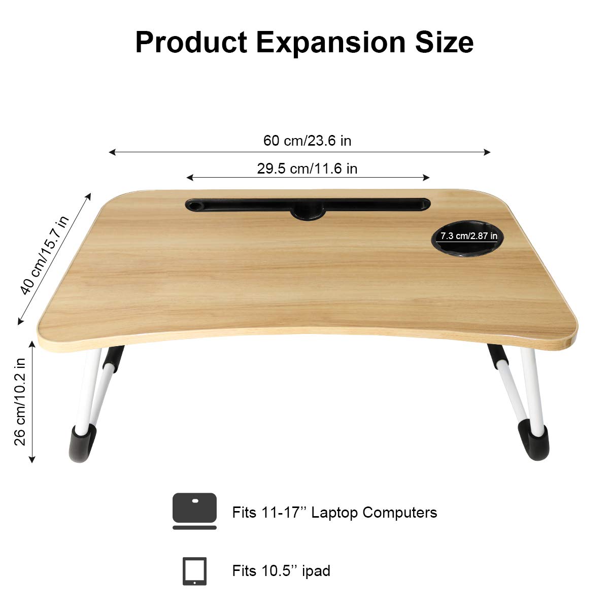 Lap Desk Foldable Bed Table Portable Multi-Function Lap Bed Tray Table with Storage Drawer and Cup Slot, Notebook Stand Breakfast Bed Tray for Sofa, Bed, Terrace, Balcony, Garden