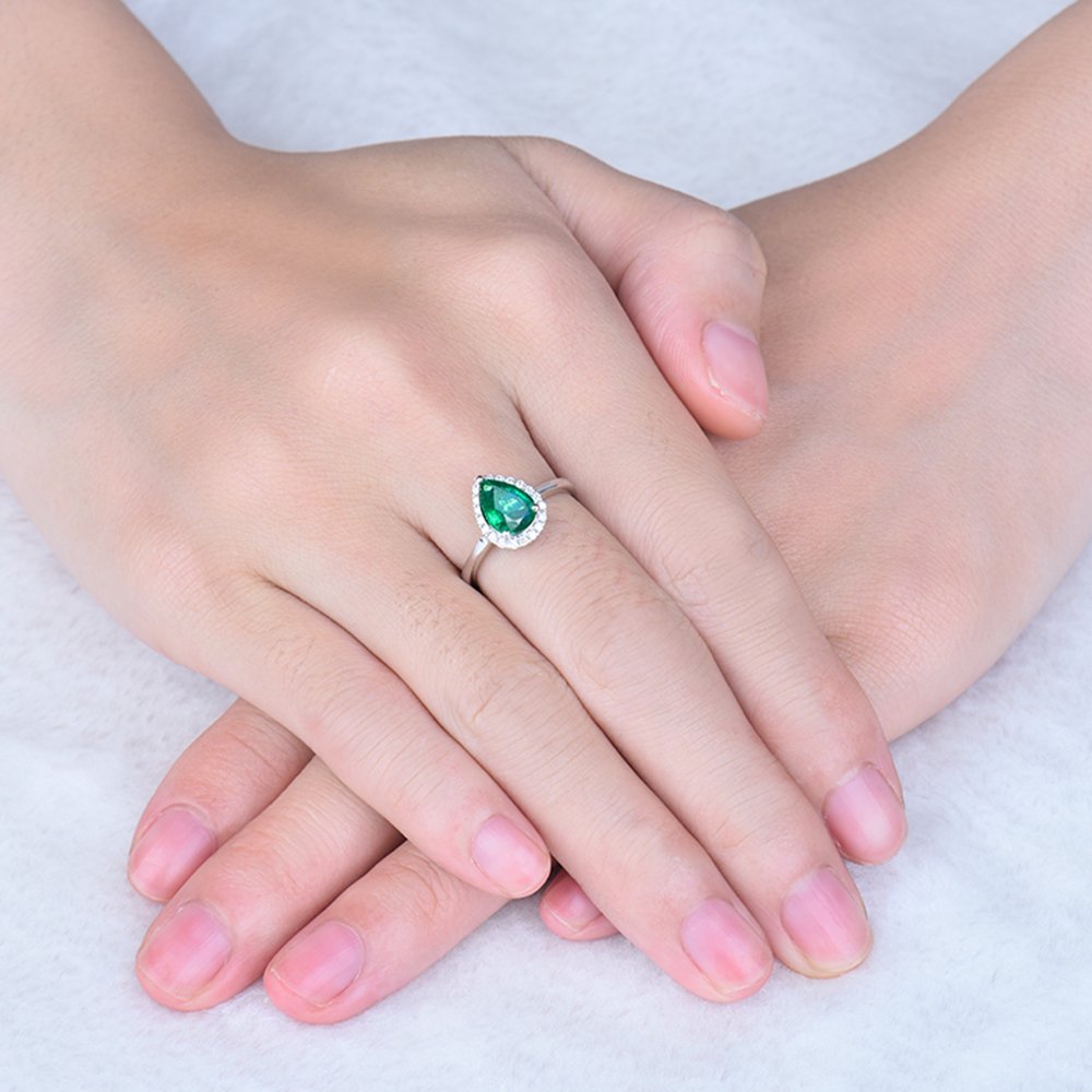 Lanmi 14K White Gold Natural Green Emerald Rings Brilliant Diamond Engagement Wedding for Women Promotion