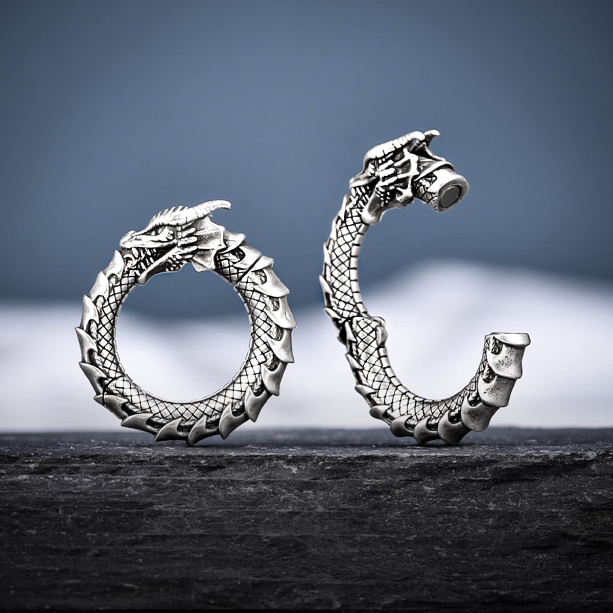 PUNKYOUTH 1 Pair 2g Ear Hanger Dangle Gauges For Ear Hoop Ear Plugs Brass Ear Gauges Floral Retro Dragon Stretcher Expander Piercings