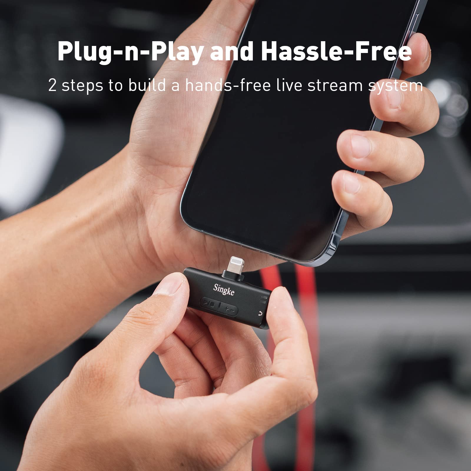 Singke 【Apple MFi-Certified】 Wireless Lavalier Microphone for iPhone/iPad with 3 Mode Smart Noise Cancellation Charging Case 2.4G Lapel MIC for Video Audio Recording/YouTube/TIK Tok/Interview/Vlog