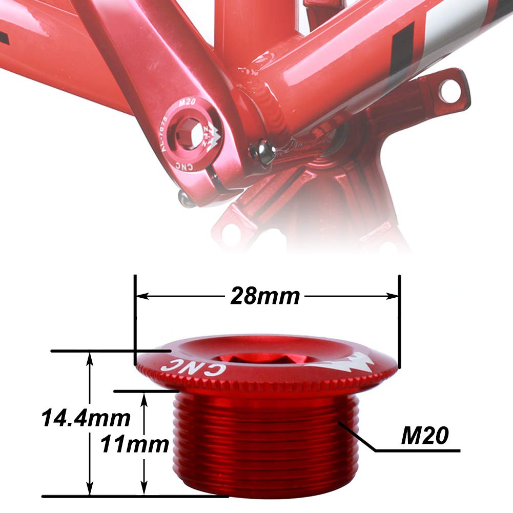 Saipe 2 Pcs Bicycle Crank Screws M20 Crank Arm Screws Crank Fixing Bolt Aluminum Alloy CNC Crankset Screws for MTB Mountain Road Bike Riding (Red)