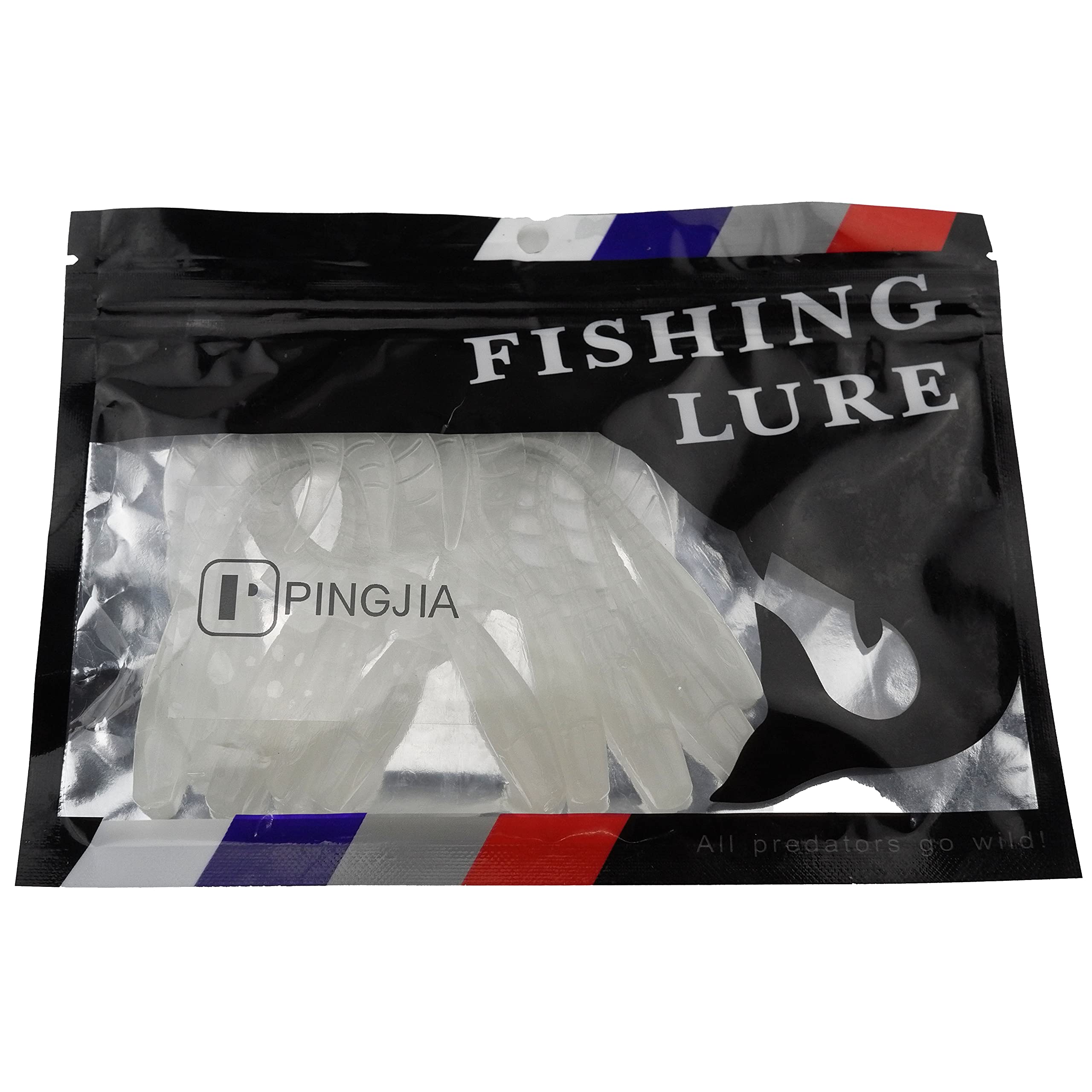 PINGJIA LYJE28, 7.5cm/2.95in, Grubs Fishing Lure, Soft Baits, Glow-in-The-Dark T-Tail, Grub Lure(Luminous Green)