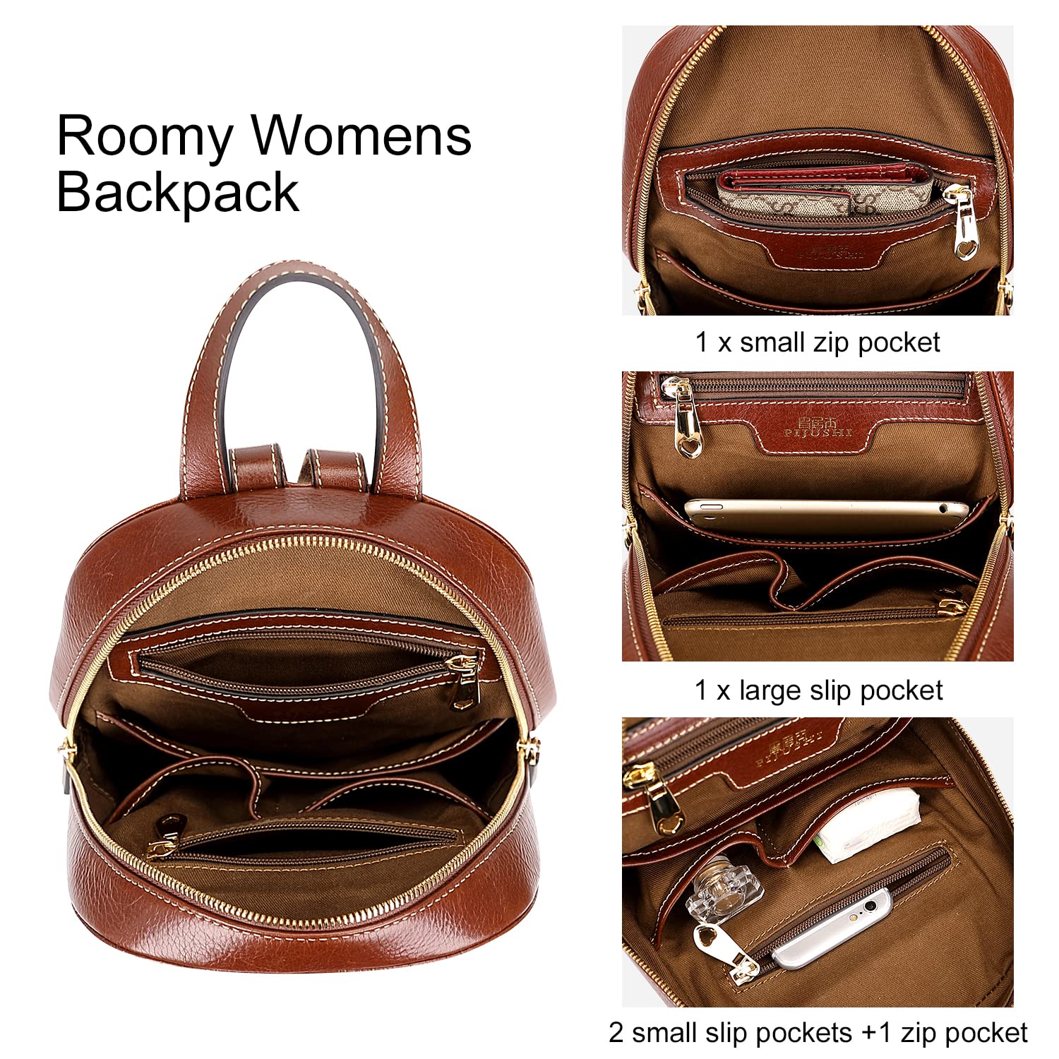 PIJUSHI Womens Genuine Leather Backpack Purse for Women Crocodile Leather Backpack (66512 Brown)