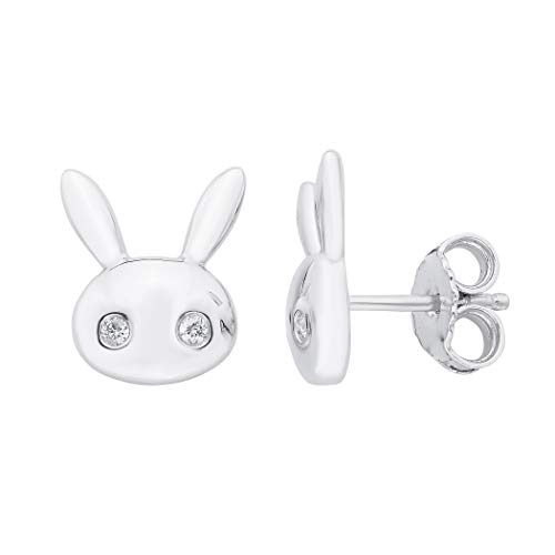 Little Diva Diamonds .925 Sterling Silver Diamond Accent Novelty Earrings (Bunny) (G-H Color, I2-I3 Clarity)
