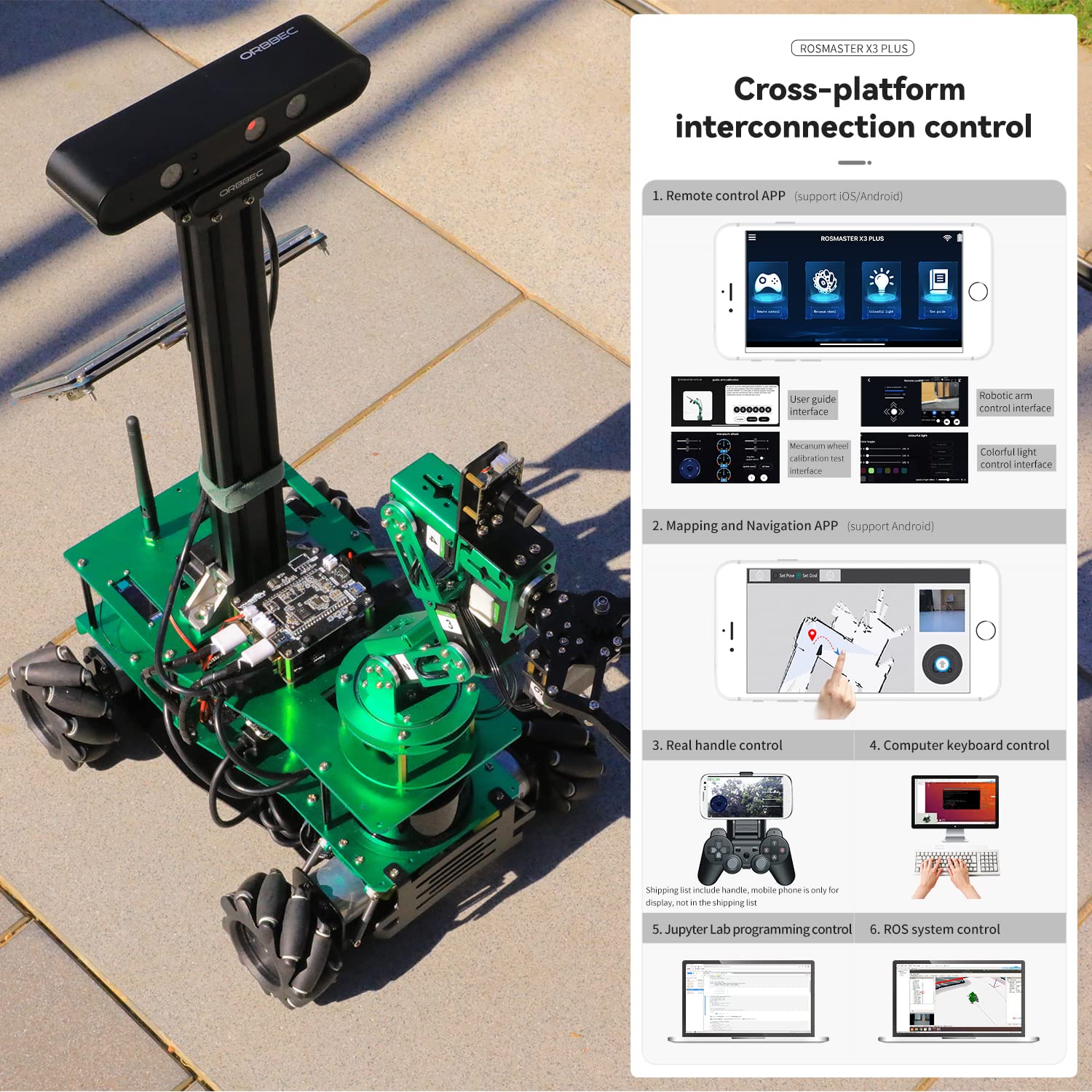 Yahboom Rosmaster X3 Plus Programmable ROS Robot Jetson Xavier NX Developer Board Visual Grab with Mecanum Wheel 6 Axis Robot Arm Kit for Adults