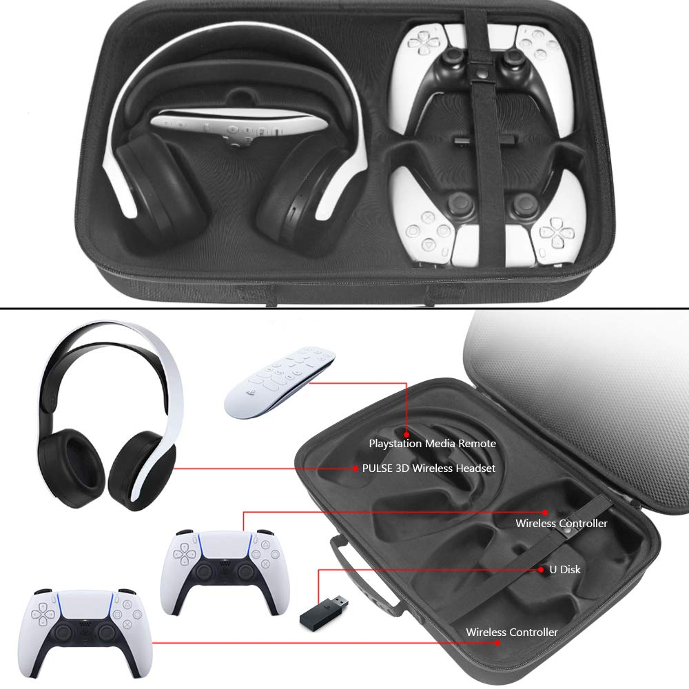 PINSO Custom Comfort Set for PS5, Fashion Travelling Case for PS5 Pulse 3D Wireless Headset, Controller and Media Remote & Dust Cover for PS5 Console & Silicone Case for PS5 Controller, Media Remote