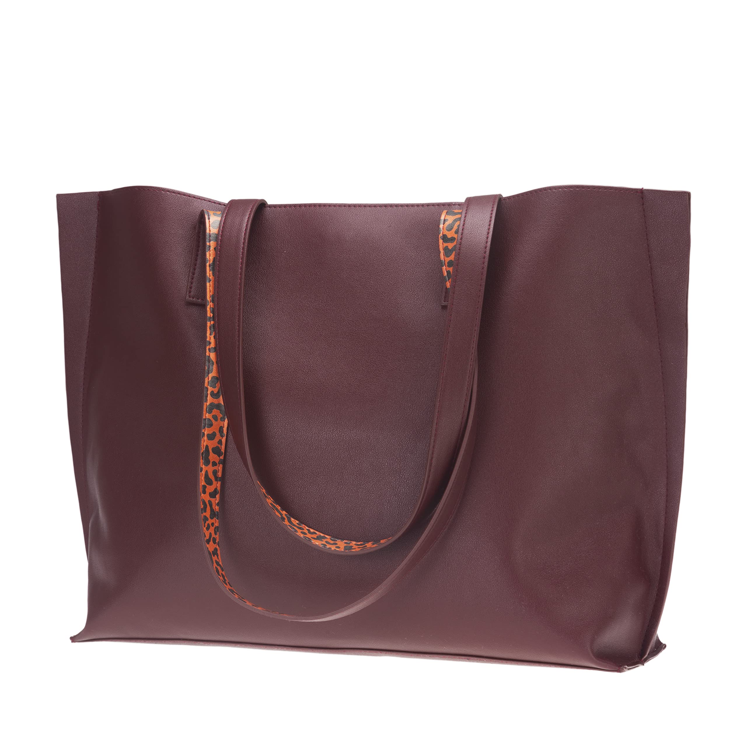 Plusfeel PU Leather Handbag for School, Travel Tote Bag for Women for Shopping, Work and Beach(Burgundy)