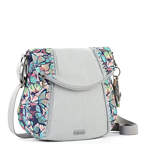 Sakroots Womens Canvas, & Foldover Crossbody Bag in Cotton Canvas Multifunctional Purse with Adjustable Strap Zipper Pocket, Navy Butterfly Bloom, Navy Butterfly Bloom US