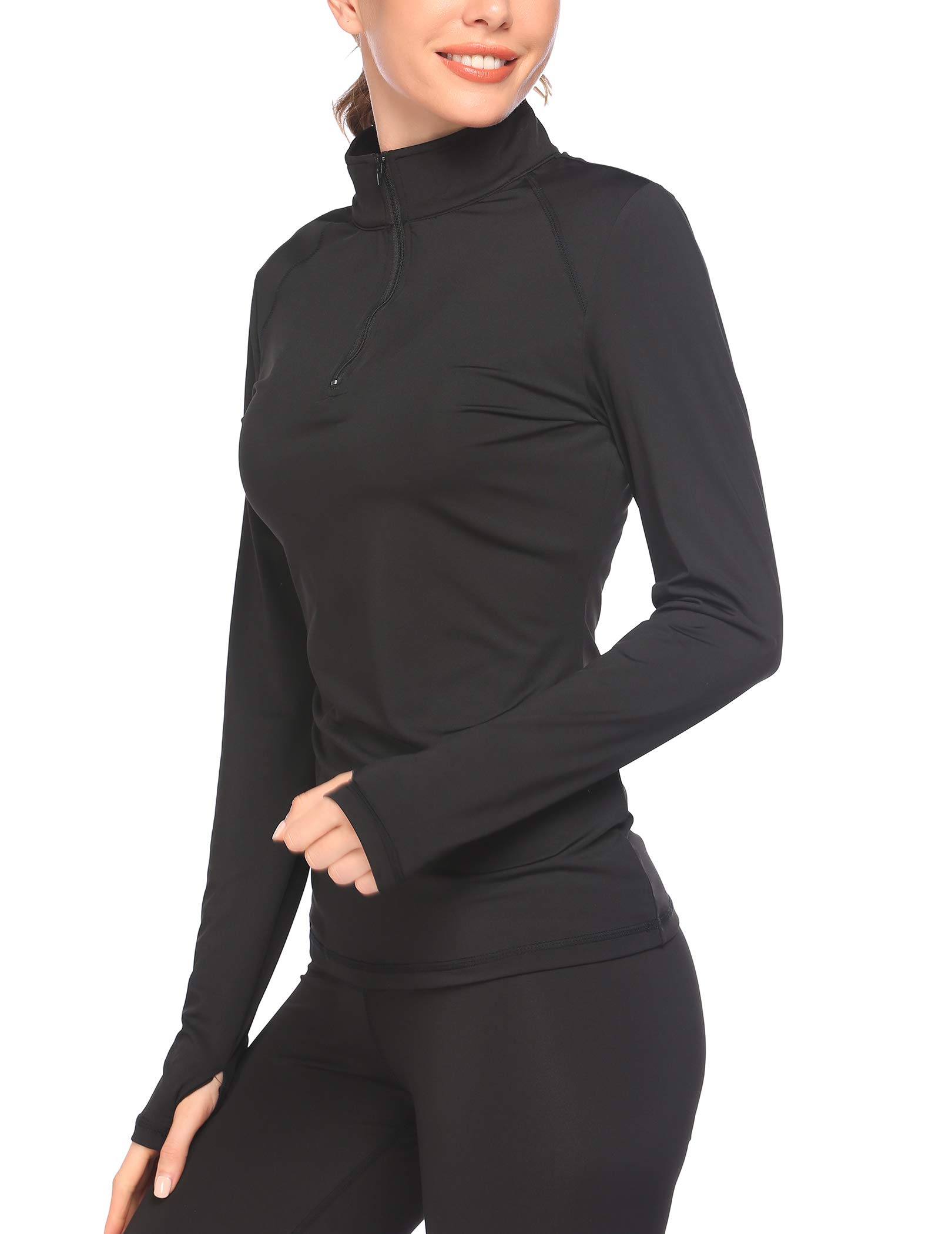 PINSPARK Women's Long Sleeve Tennis Golf Shirts UPF 50+ 1/4 Zip Pullover Athletic Half-Zip Quick Dry Shirt White Large