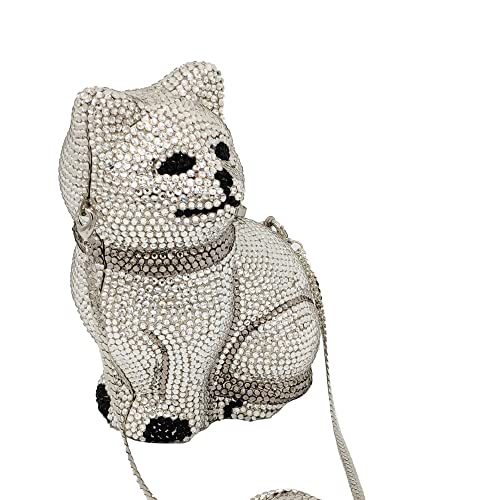 Mini Black Cat Shape Women Crystal Clutch Evening Bags Hand-Made Diamond Minaudiere Handbag Party Wedding Purse (B)