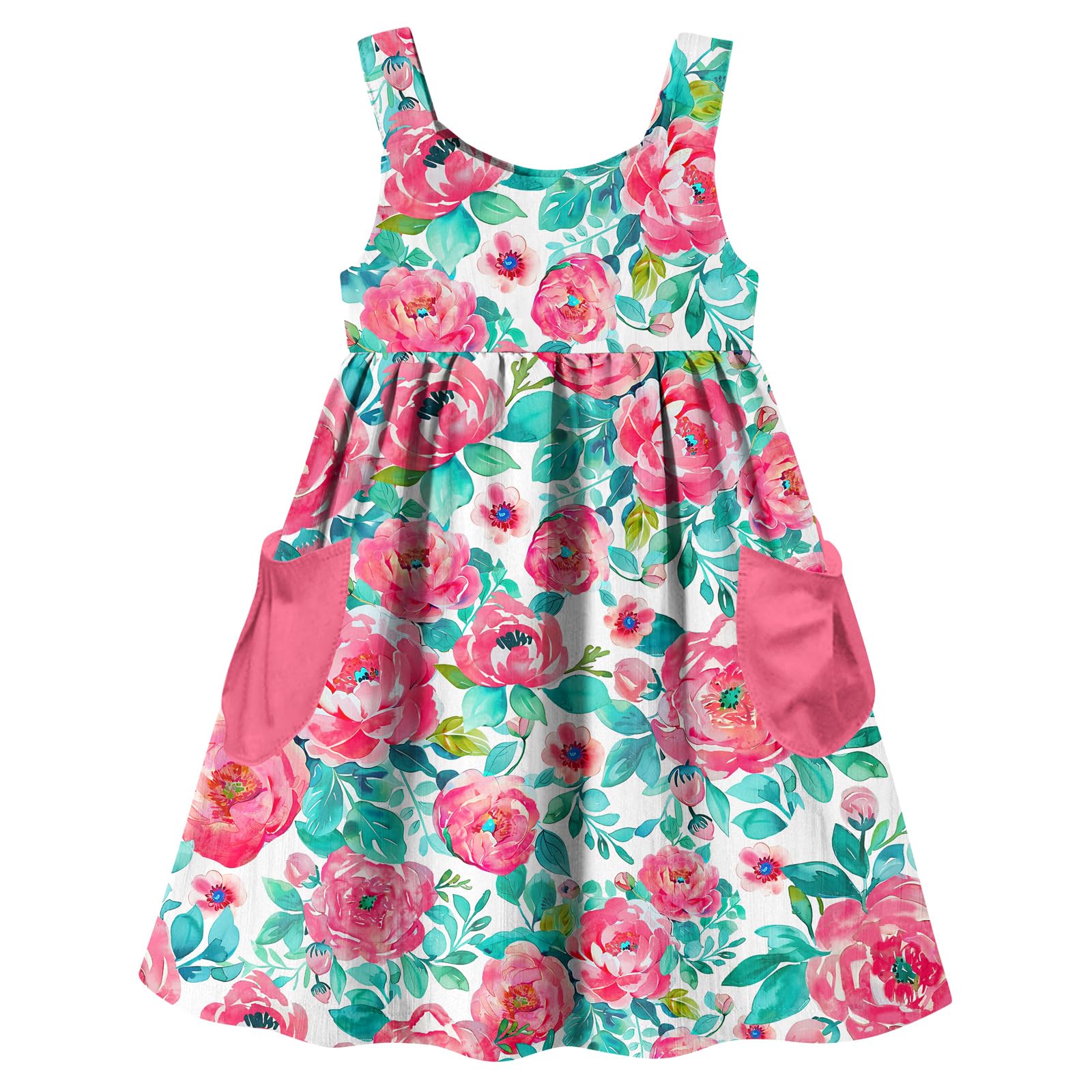 Vieille Toddler Summer Dresses 4t 5t Little Girls Flower Dress with Big Pocket Casual Sundress for Daily Playwear Holiday Party