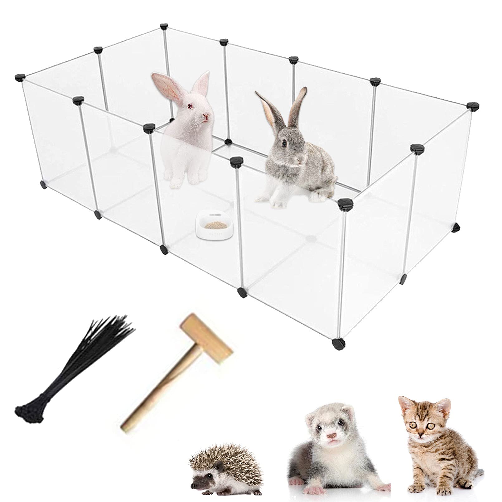 kathson Plastic Small Pet Playpen,Portable Bunny Pen,13.8" X 13.8" Rabbit Cage DIY Metal Enclosure Yard Outdoor & Indoor Fence for Cat Guinea Pig Hedgehogs Kitten Rat(12 Panels)