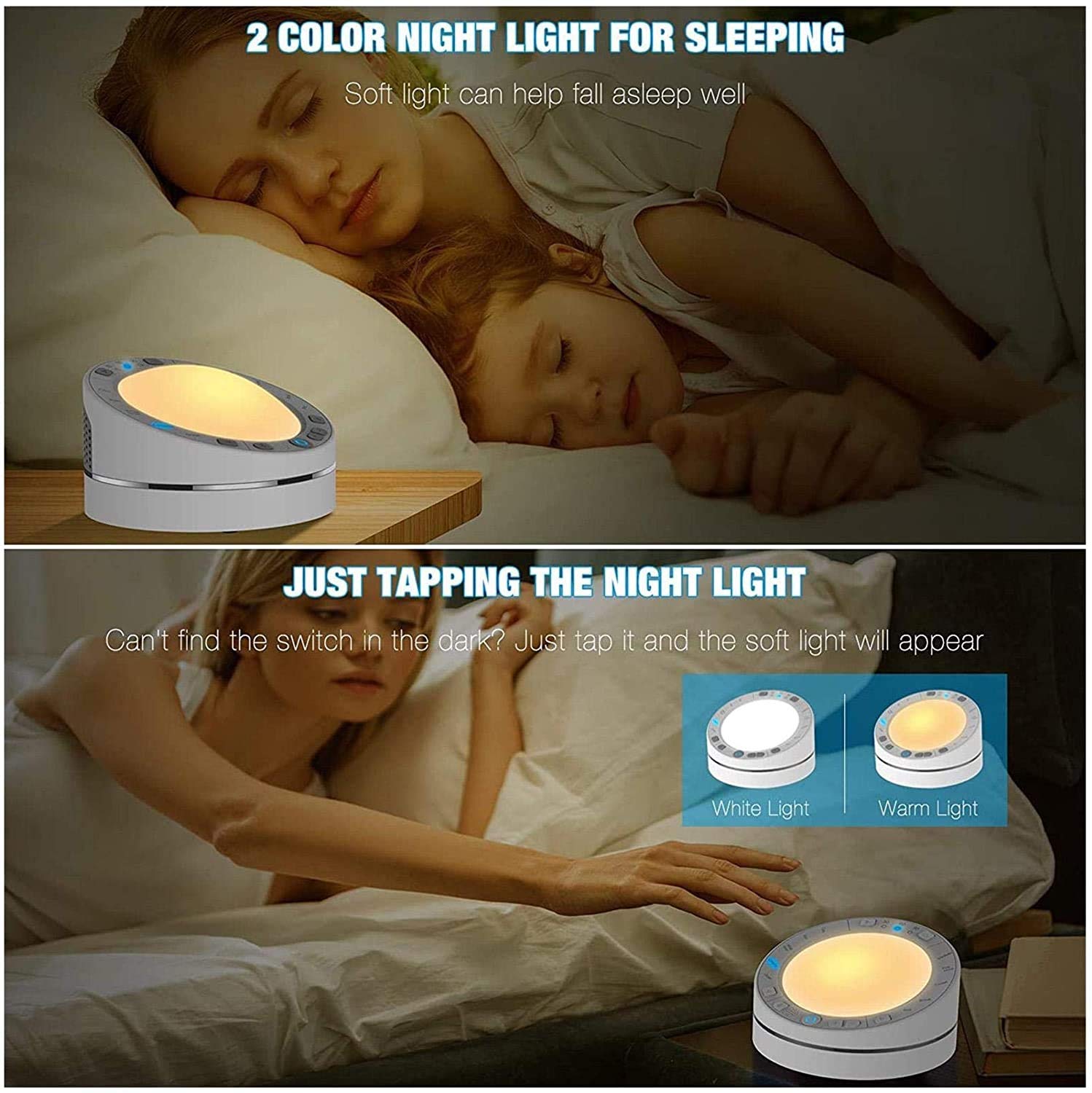 SWIMXL Sleep Sound White Noise Machine with 10 Soothing Sounds and Night Lights by AC or USB for Sleeping Relaxation
