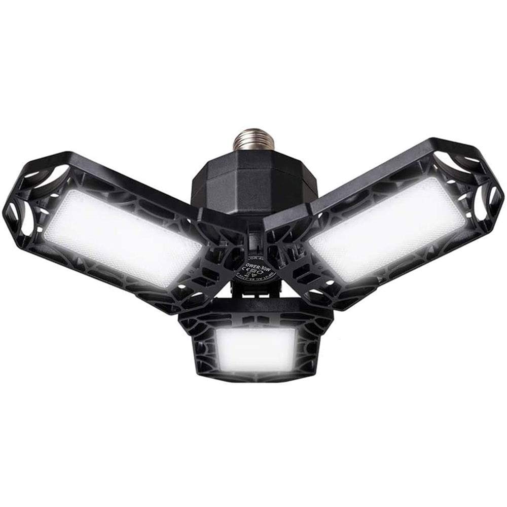LED Garage Lights, 30W Deformable Garage Ceiling Light,3000Lumens CRI 80 6000k Led Light Bulb with 3 Adjustable Panels Basement Light