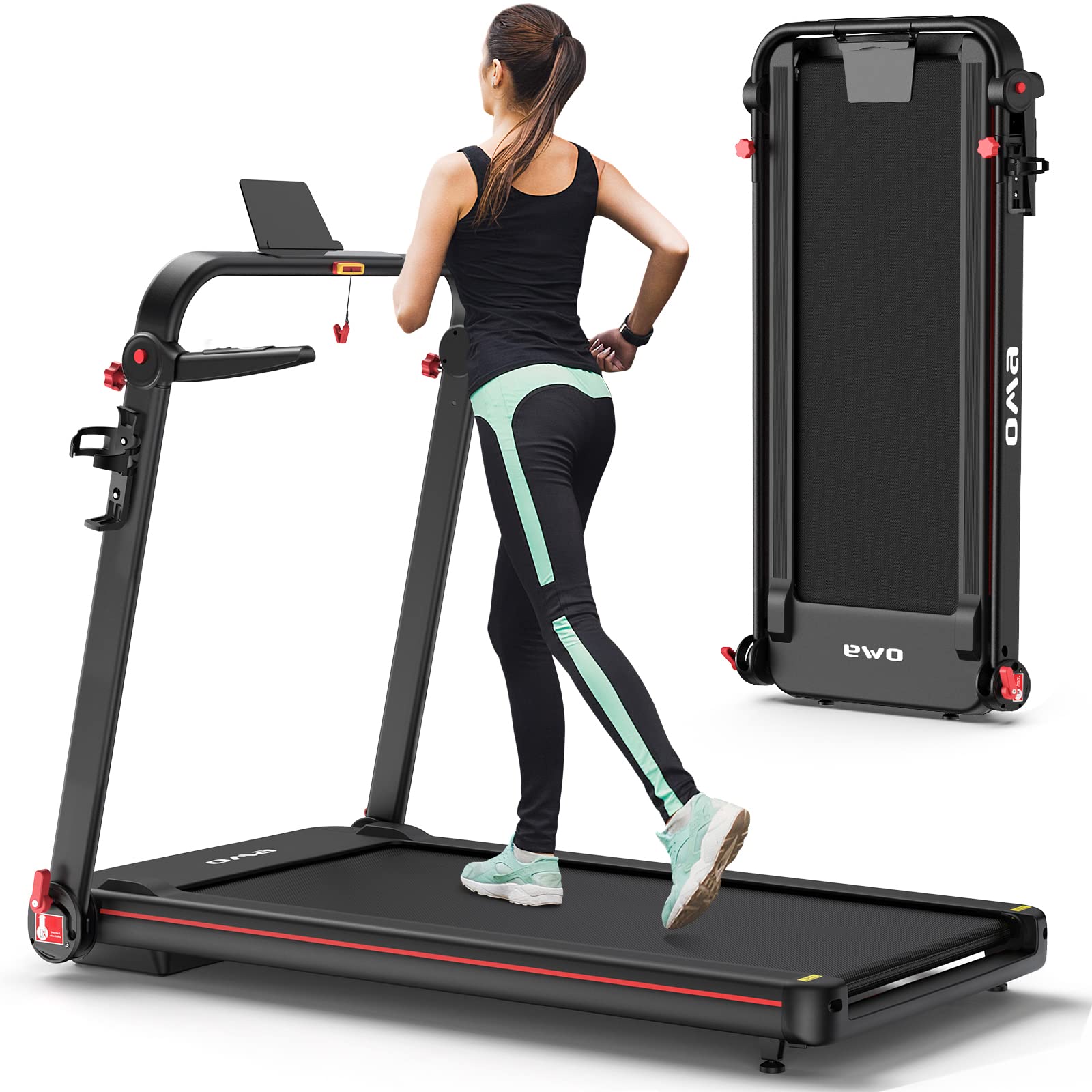 OMA 1017EB Folding Treadmill with 17.7'' Wider Belt,, 2.5HP 300 LB Capacity, Compact, Space Saving for Home with 36 Preset Programs, LED Display, Easy to Fold