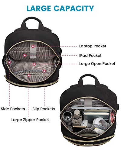 LOVEVOOK Laptop Backpack for Women & Men, 17.3 Inch Anti Theft Travel Backpack with USB Port, Stylish Casual Daypack for College, Large Capacity Teacher Nurse Work Backpack Purse, Black