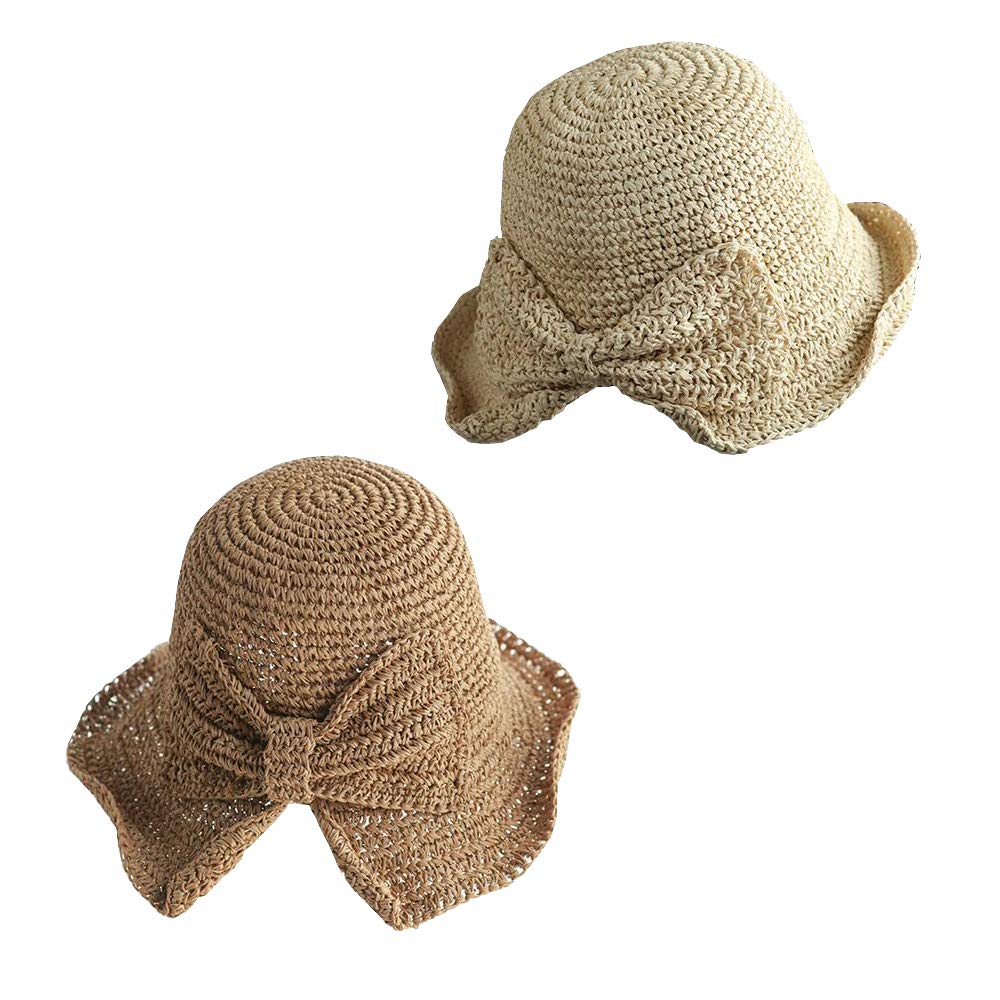 MarJunSep 2 Pieces Foldable Packable Wide Brim Floppy Straw Sun Hat Summer Beach Hat for Women Girl UV Protection Hat (Beige & Khaki)