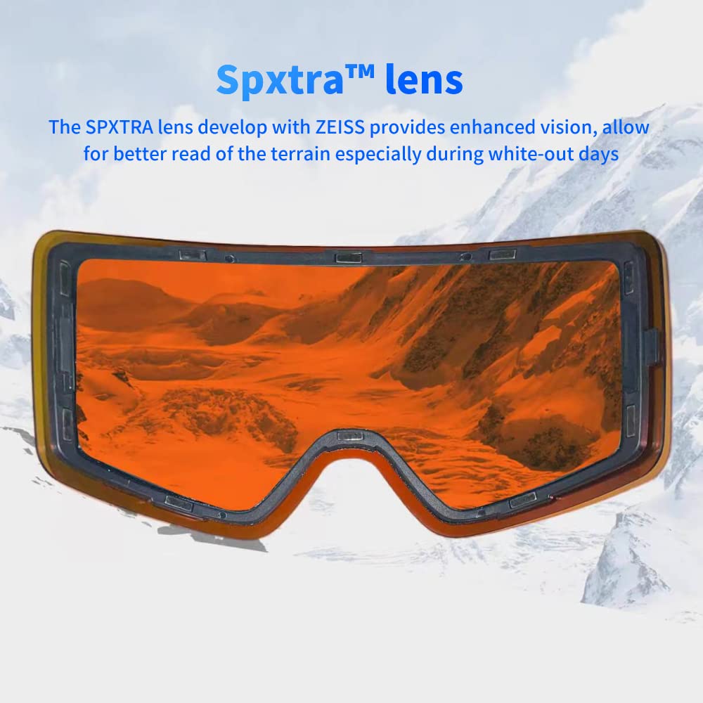 Powster Asteroid Ski Goggles with Bonus Lens(Orange)+ Goggles Case,Snowboard Snow Goggles for Men Women (Green-Black)