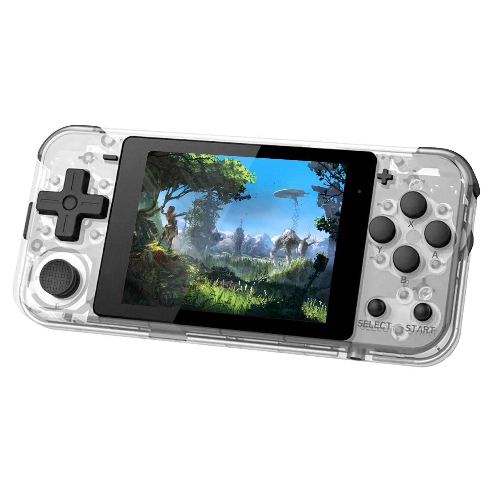 Q90 Portable Game Console, Open Source Linux System, Vibration Motor, 1100 Games, Compatible with Various Simulators (Color of Transparency, 16G)
