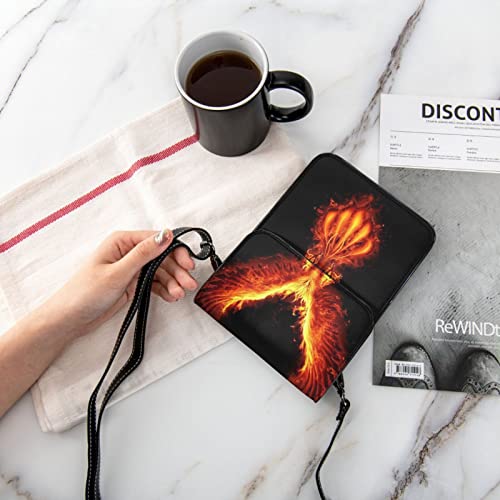 SKETVNHR Dark Phoenix Magic fire Small Crossbody Cell Phone Purse for Women Soft Leather Fashion Travel Wallet with Adjustable Strap