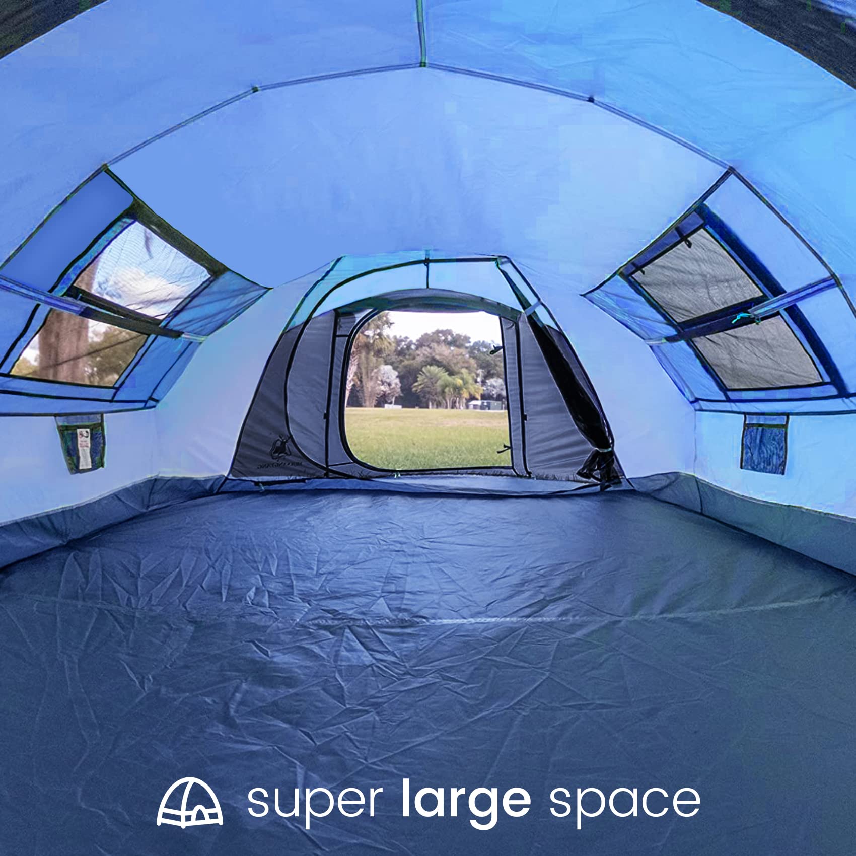 Lovinouse Upgraded 4-6 Person Pop up Camping Tent, Waterproof Double Layer Lightweight Dome Tents, with Doors Windows for Hiking Beach (Navy)