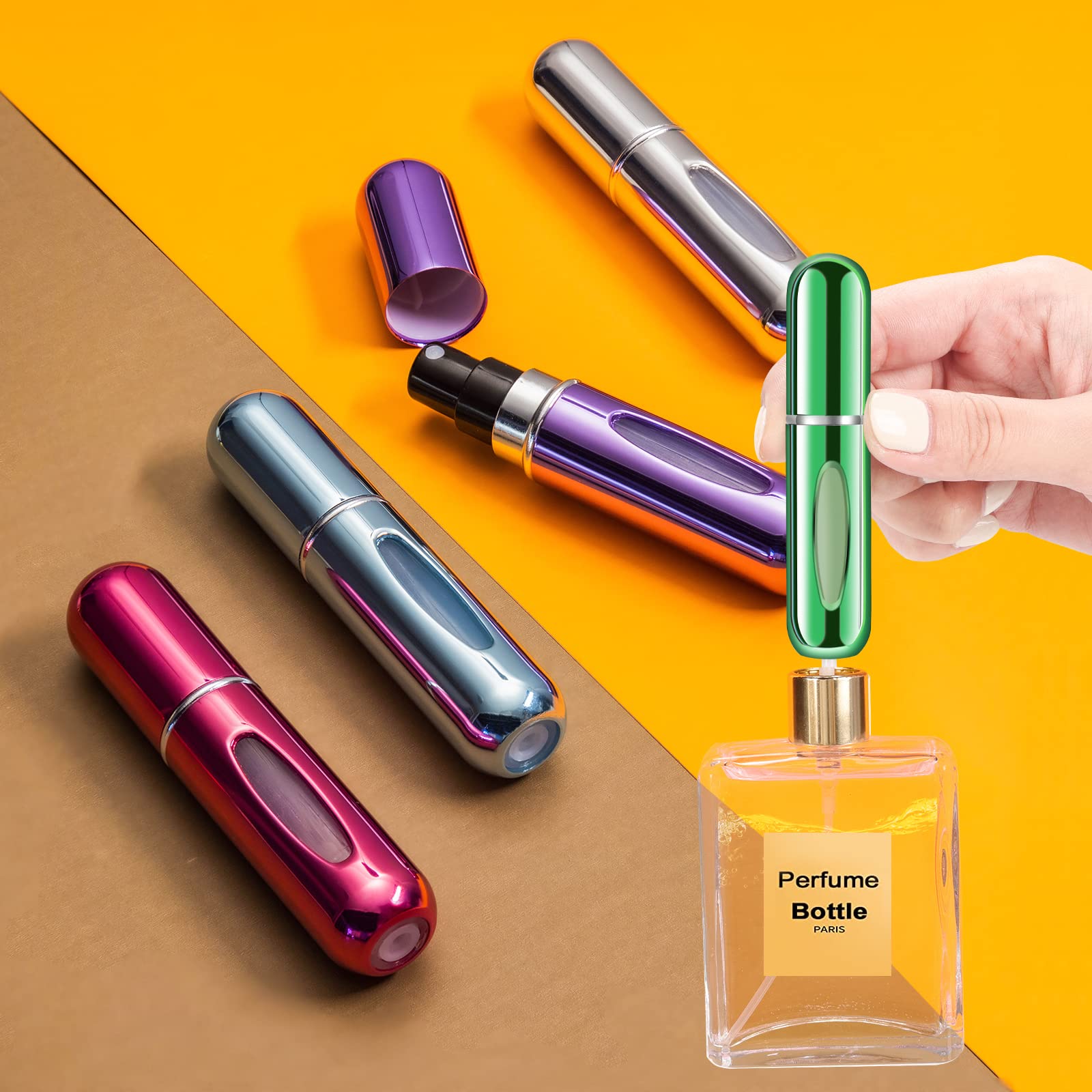 Yamadura Perfume Atomizer Bottle, 5ml Portable Mini Refillable Atomizer Travel Size Spray Bottles Accessories (5 Pack, Purple, Red, Rose Red, Green, Blue)
