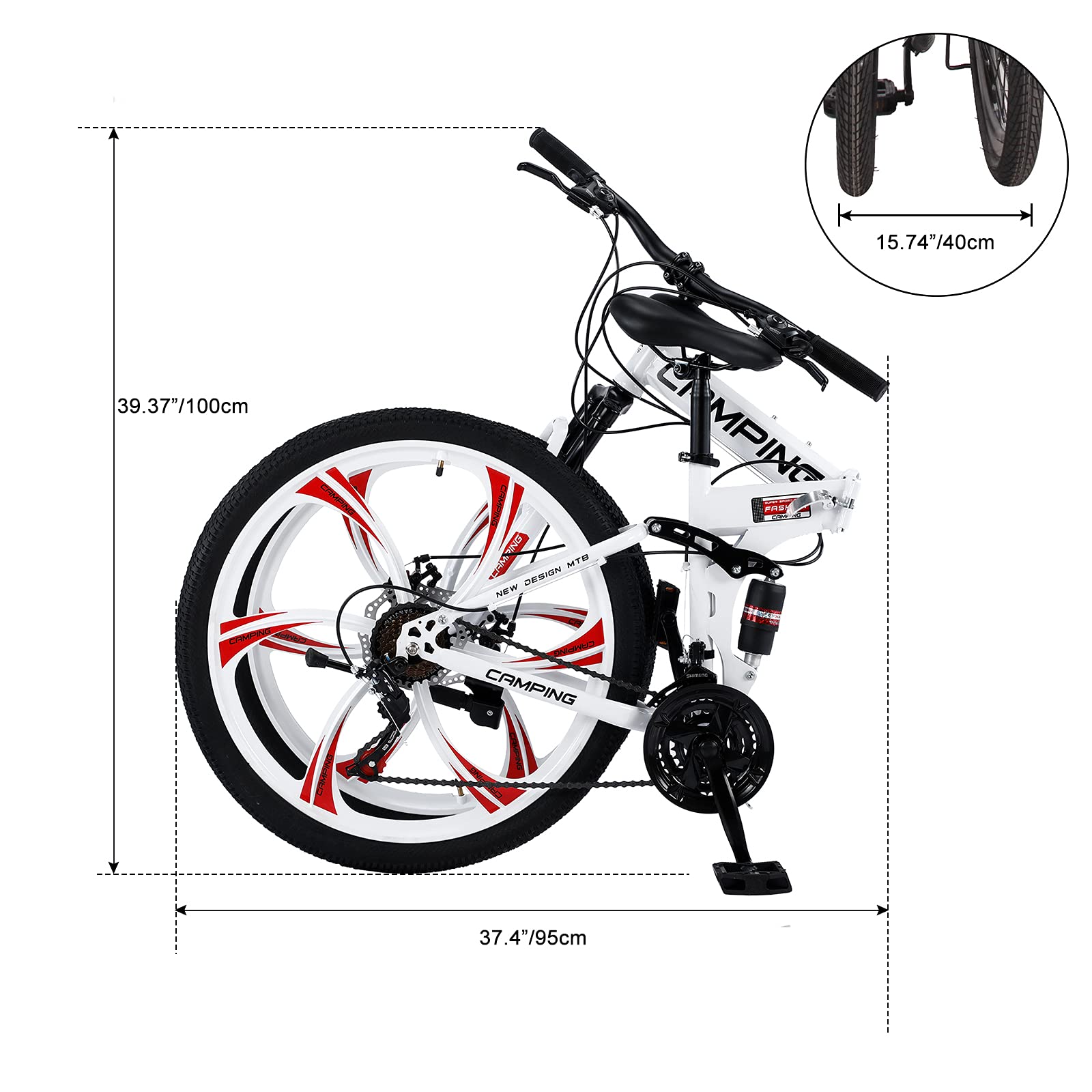 NC 26-Inch 21-Speed Six-Wheel Foldable Mountain Bike White
