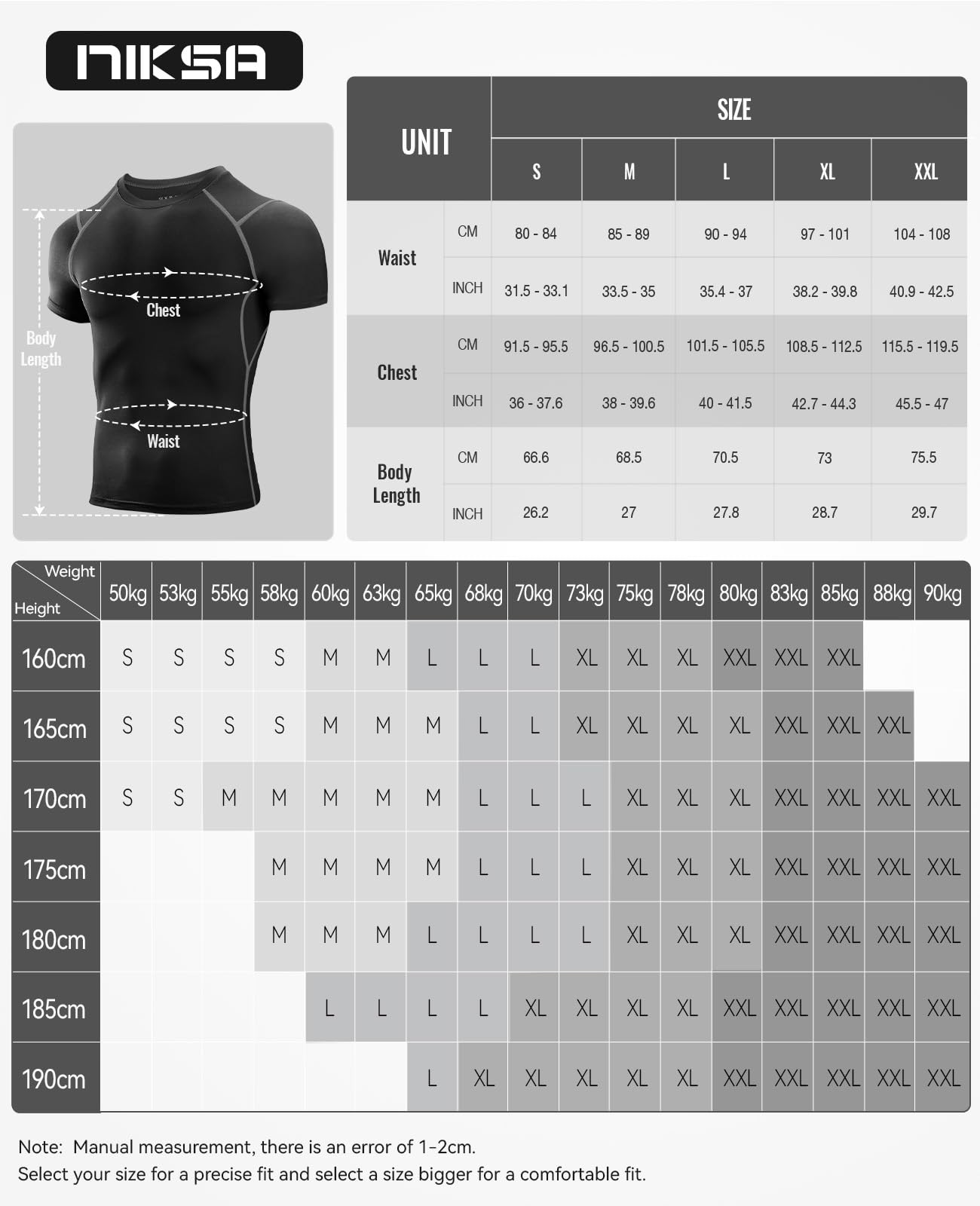 Niksa Men's Long Sleeve Compression Shirts 2 Pack, Athletic Base Layer Top, Cool Dry Workout T-Shirt, Running Shirts