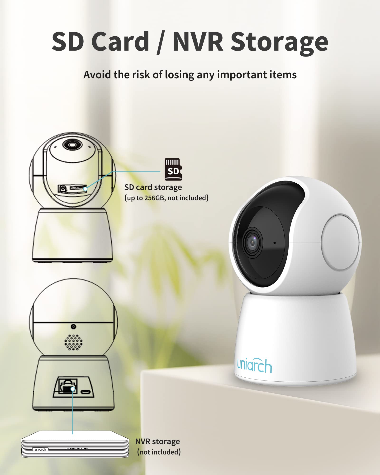 uniarch Indoor Security Camera Pan/Tilt 1080P, 360 Degree Home Camera with App, Night Vision, Smart Motion Detection Auto Tracking, 2-Way Audio Pet Camera for Baby/Elder/Pet (S2E Only)