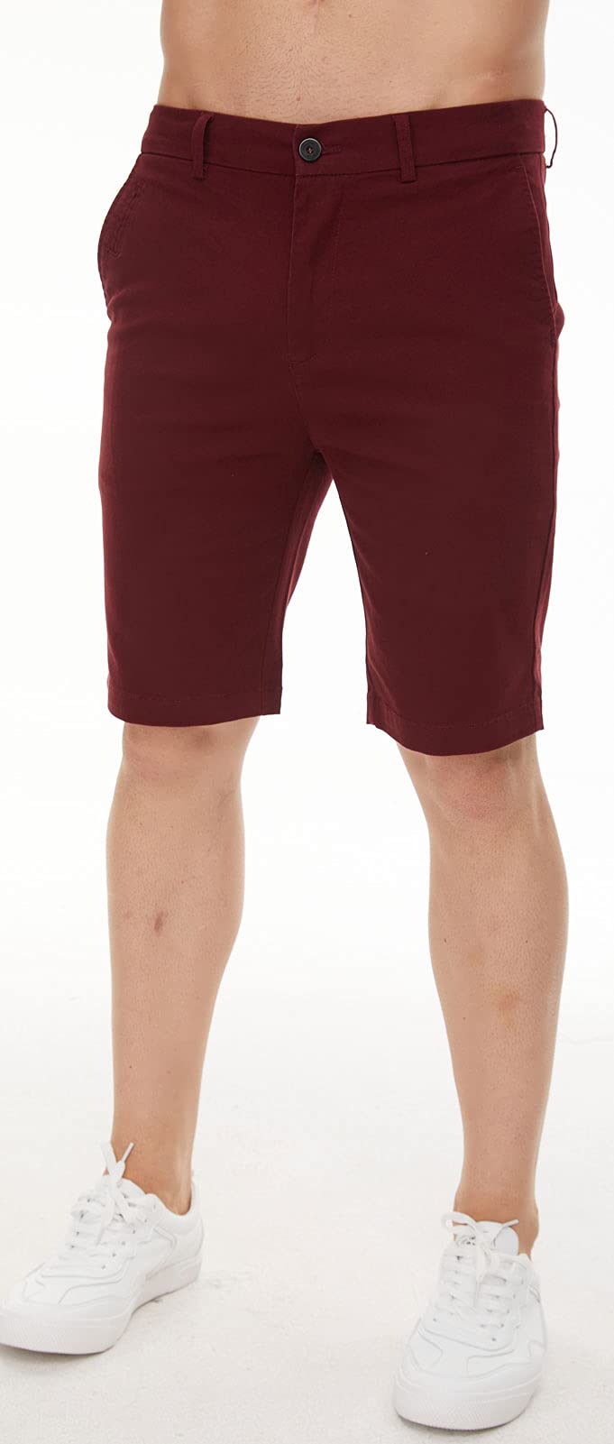 Plaid&Plain Men's Burgundy Shorts Slim Fit Chino Shorts 9 inch Inseam Burgundy 30