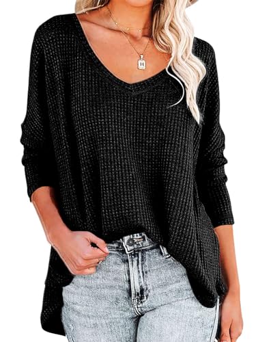 Yekaty Women's V Neck Sweater Knit Pullover Sweaters Long Sleeve Shirts Fall Fashion 2023 Black