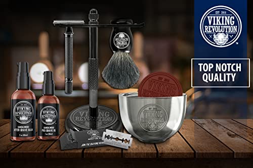Luxury Safety Razor Shaving Kit - Includes Double Edge Safety Razor, Stand, Bowl, After-Shave Balm, Pre-Shave Oil, Badger Brush