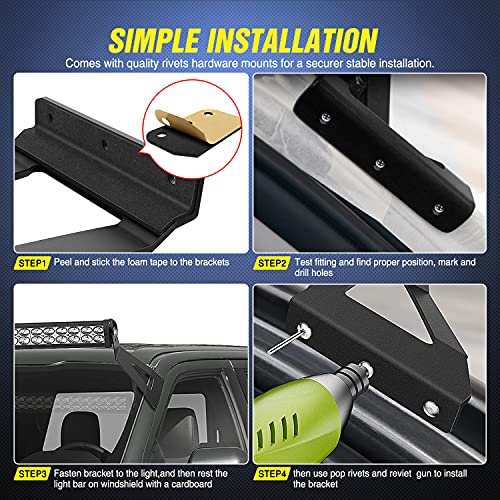 Nilight 2PCS 52 inch Curved LED Light Bar Bracket at Upper Windshield Roof Cab for 2004-2018 Ford F150 & SVT Raptor
