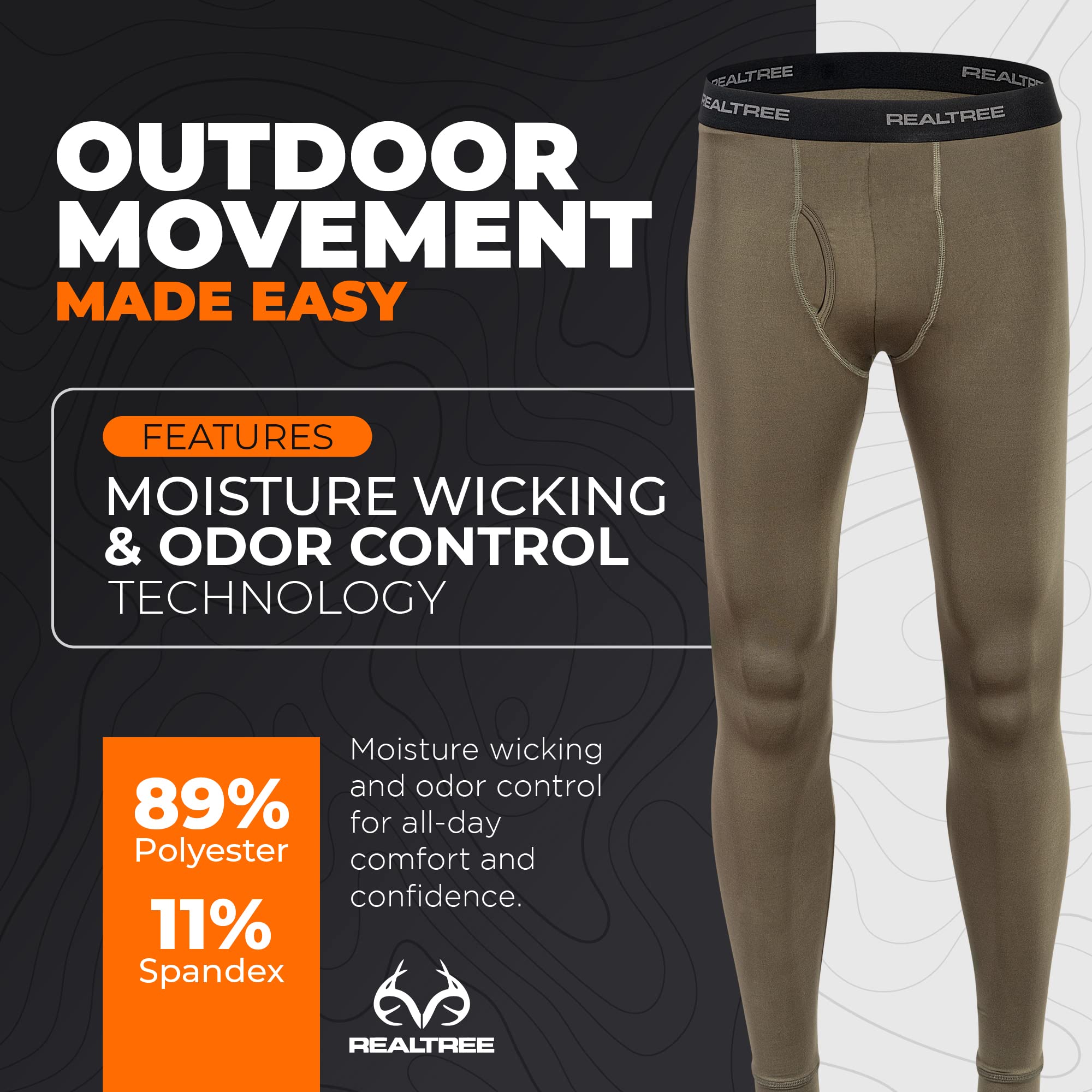 Realtree Mens Thermal Underwear for Men Long Johns Bottom Tights Hunting Gear-Warm Base Layer Leggings Under Pants for Winter (US, Alpha, Medium, Regular, Regular, Duffle Green)