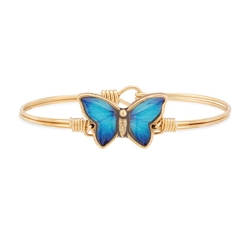 Luca + Danni Blue Morpho Butterfly Bangle Bracelet For Women - Brass Tone Regular Size Made in USA