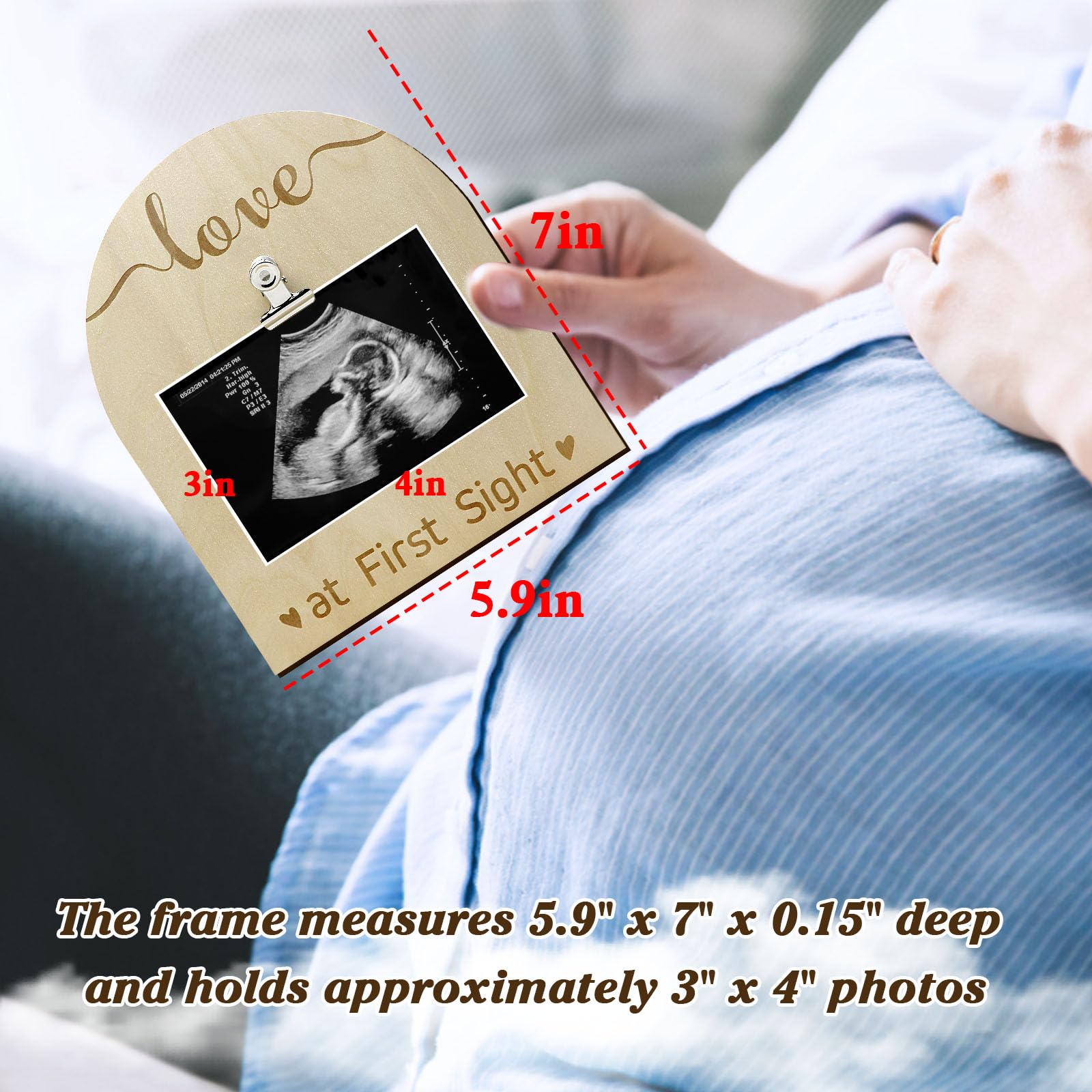 Sonogram Picture Frame, Keepsake Baby Ultrasound Frame,Love at First Sight,String Art Slat Wood Photo Frame,Pregnancy Announcements Gender Reveal Gifts for Expectant Parents, Grandparents (Love 2)