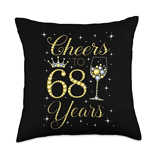 Yellow Wine Crown 68th Birthday Women Girl Lady Cheers to 68 Years Old 68th Birthday Gift for Women Ladies Throw Pillow, 18x18, Multicolor
