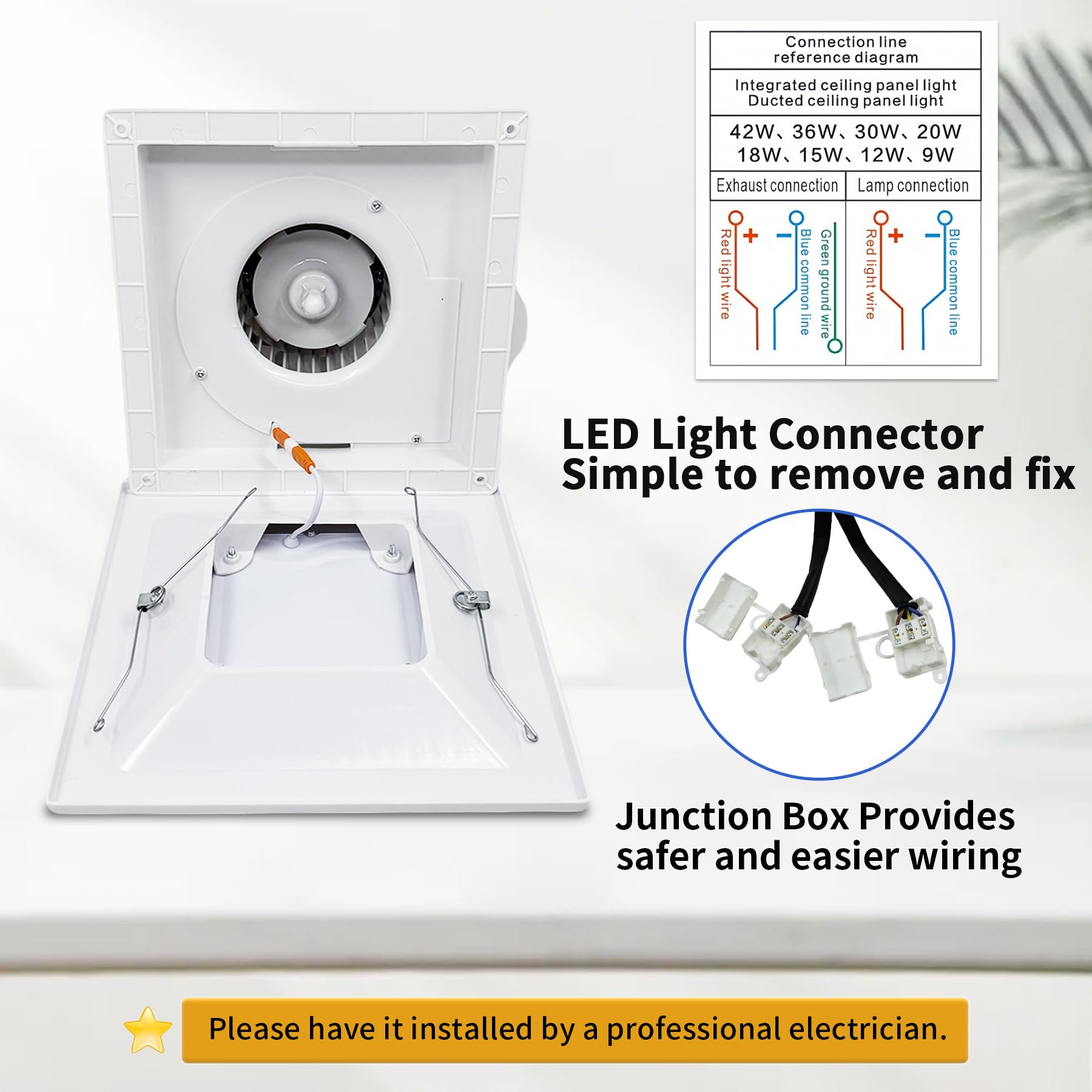 Yopmb Bathroom Exhaust Fan with LED Light ,Square Ceiling Mount Quiet Exhaust Fan for Shower/Bathroom/Office/Home/Restroom,1.0Sone 110 CFM 110V 4" Duct, White