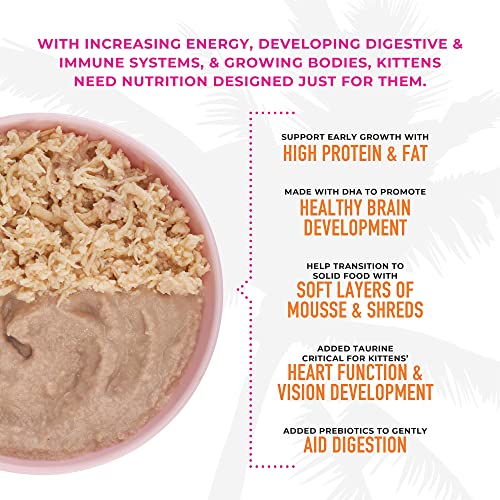 Tiki Cat Baby Mousse & Shreds, Chicken, Salmon, and Chicken Liver, High-Protein, Wet Cat Food for Kittens 4 Weeks+, 1.9 oz. Cans (Pack of 3)