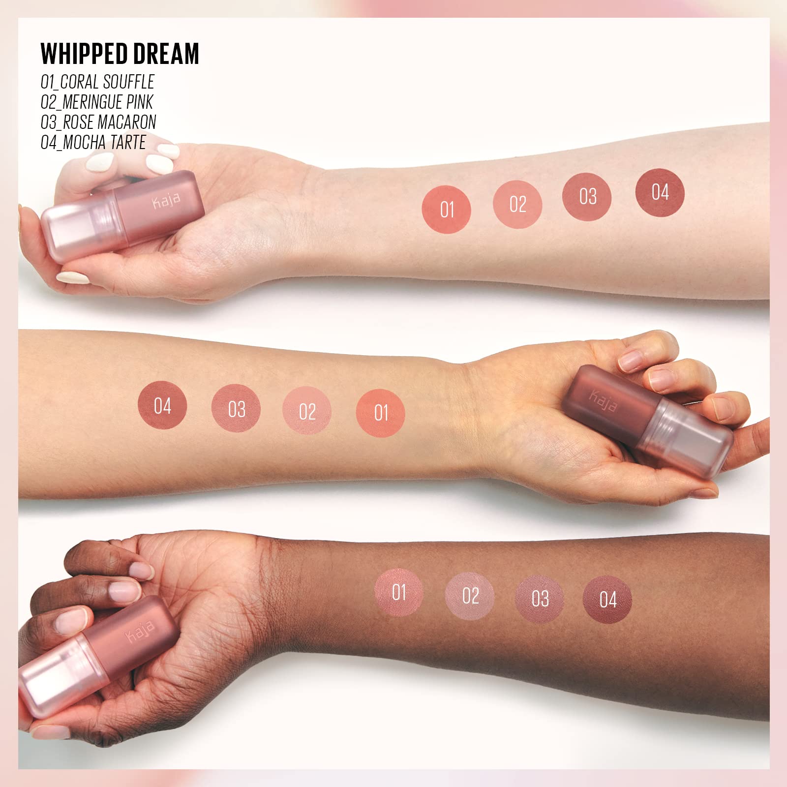 Kaja Multi-purpose Liquid Eyeshadow & Blush - Whipped Dream | with Cotton Seed Oil, 4 Shades, Buildable, Blendable, Airy Semi-matte Finish, 02 Meringue Pink, 0.17 Oz