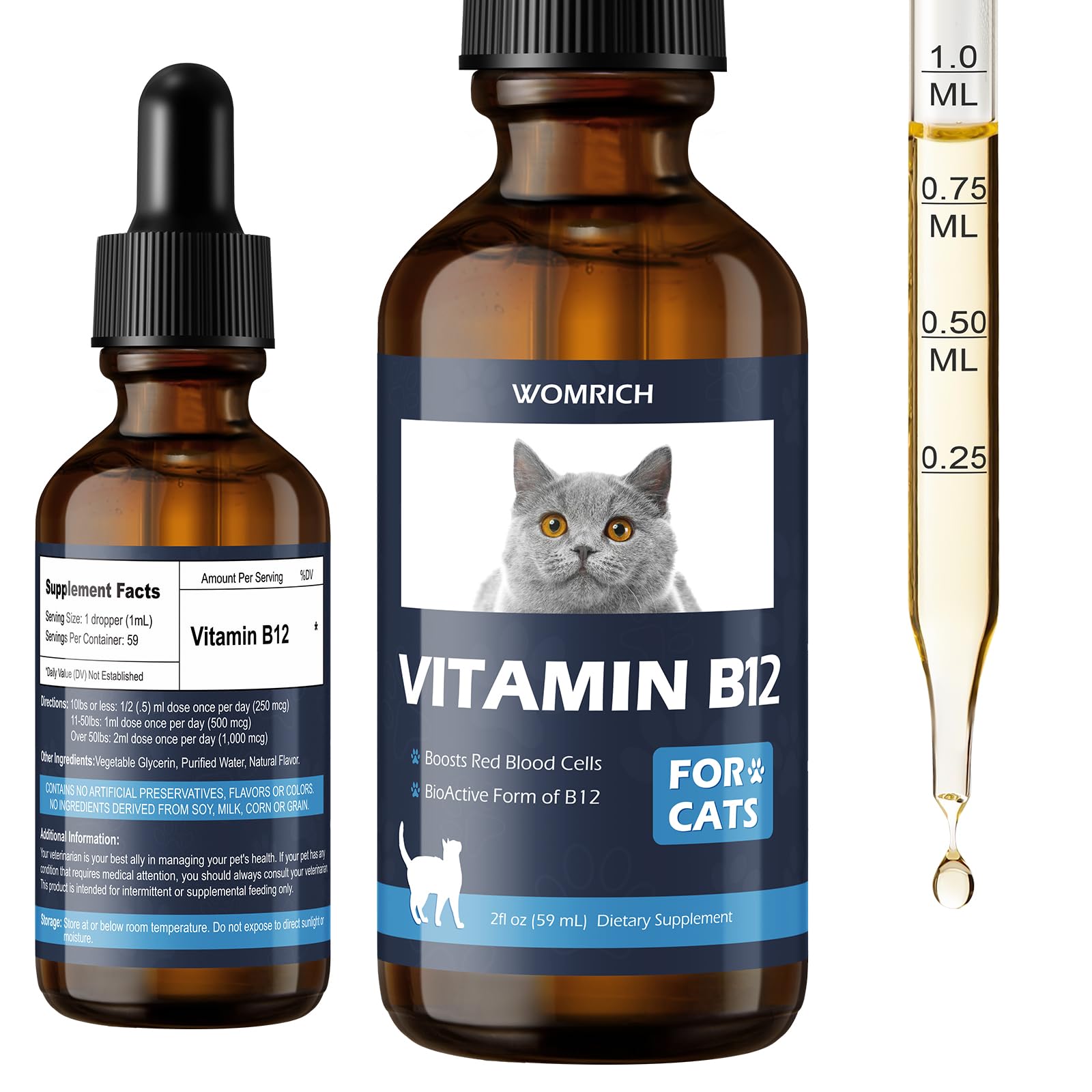 Vitamin B12 for Cats | Boosts Red Blood Cell Formation, Energy Boost, Nervous System & Appetite | Methylcobalamin Supplement | 2 fl oz Dropper