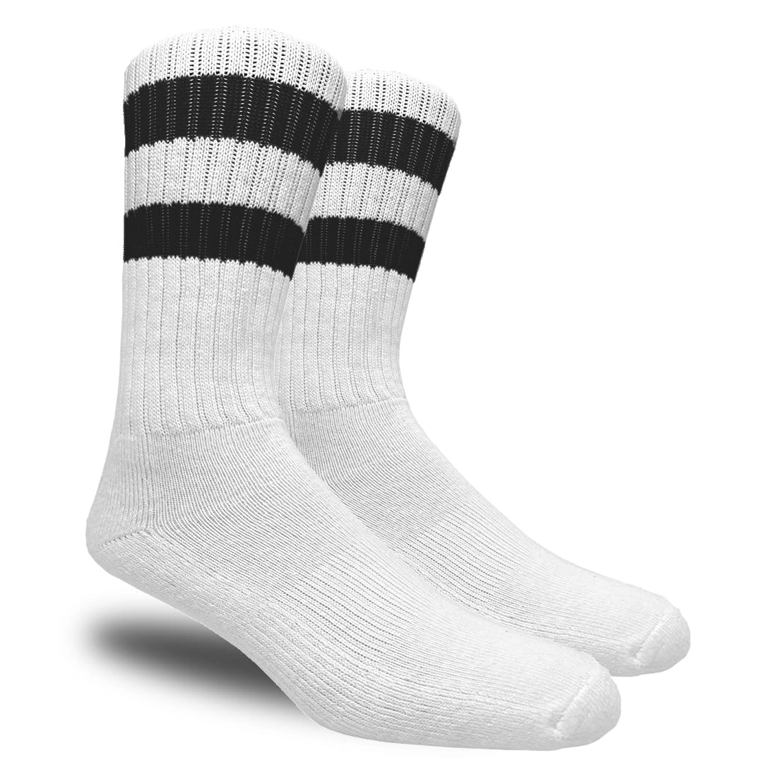 Running Mate Men's Stripe Crew Socks - 3 Pairs (Black w/ White Stripes)